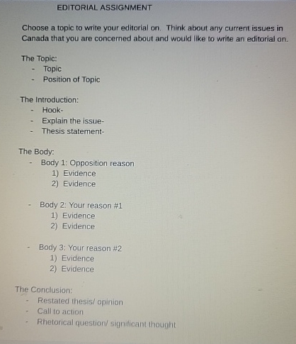EDITORIAL ASSIGNMENTChoose a topic to write your | Chegg.com