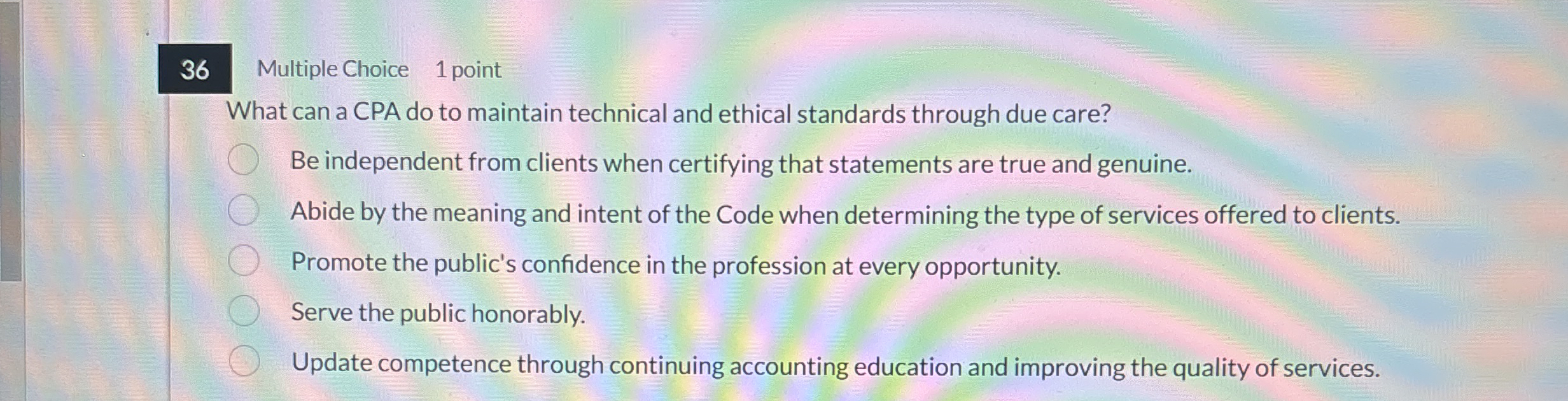Solved 36Multiple Choice1 ﻿pointWhat can a CPA do to | Chegg.com