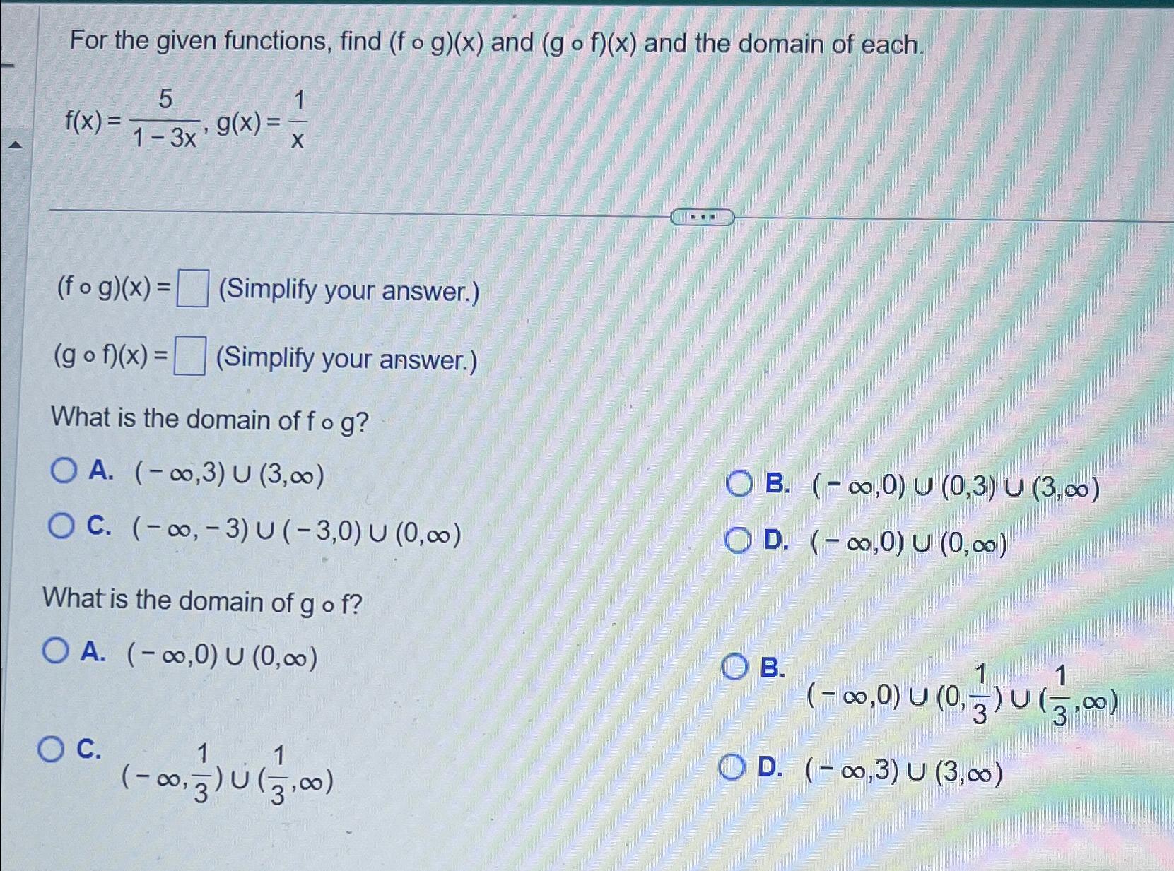 Solved For the given functions, find (f@g)(x) ﻿and (g@f)(x) | Chegg.com