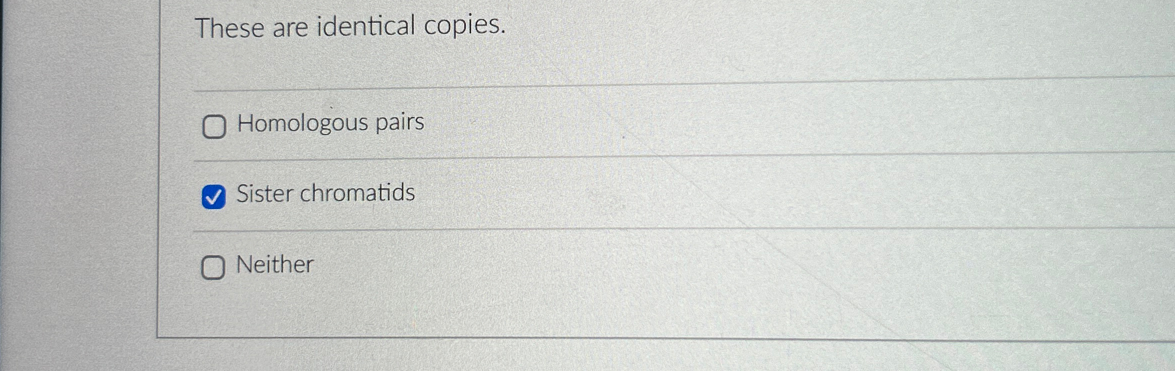 Solved These are identical copies.Homologous pairsSister | Chegg.com