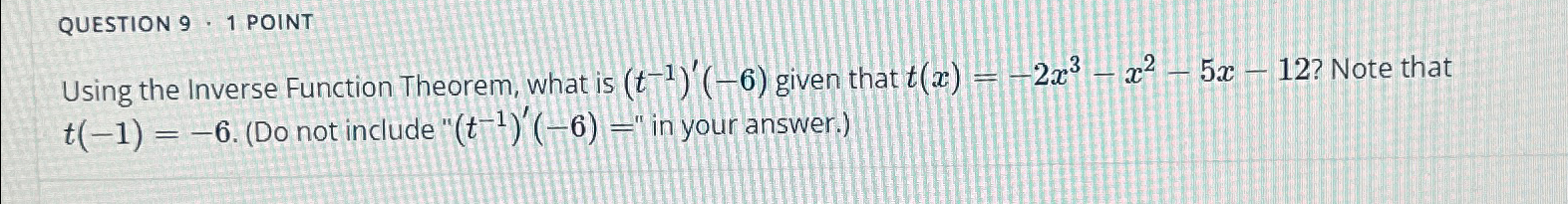 Solved QUESTION 9 - 1 ﻿POINTUsing the Inverse Function | Chegg.com