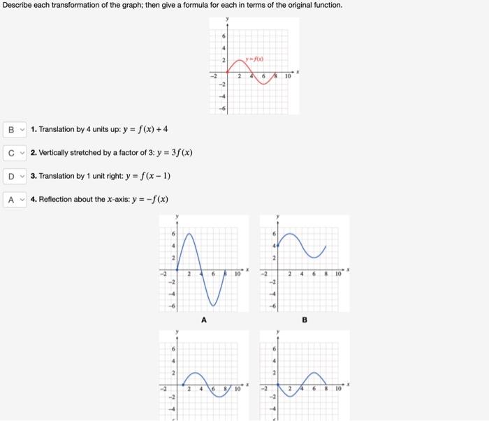 Solved 1. Translation by 4 units up: y=f(x)+4 2. Vertically | Chegg.com