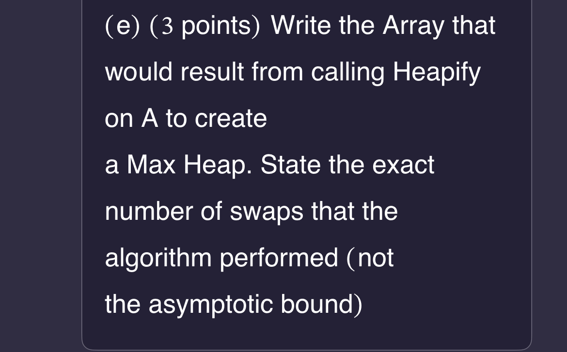 Solved (e) (3 ﻿points) ﻿Write the Array that would result | Chegg.com