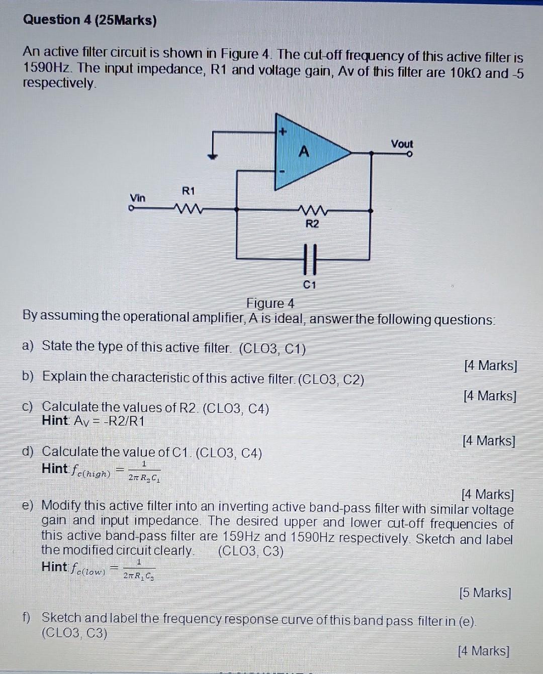 Solved An active filter circuit is shown in Figure 4. The | Chegg.com