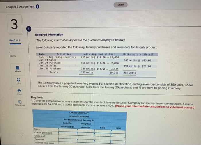 Solved Saved Chapter 5 Assignment 3 O Part 2 of 2 1 Required | Chegg.com