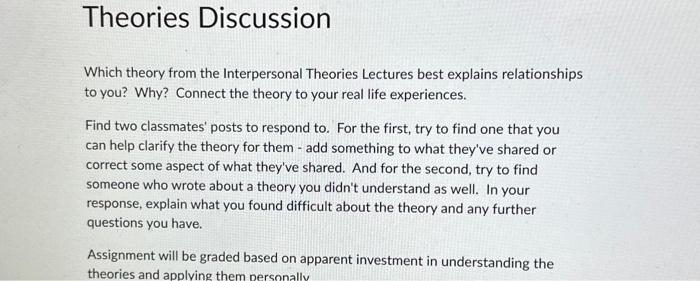 Theories Discussion Which theory from the | Chegg.com