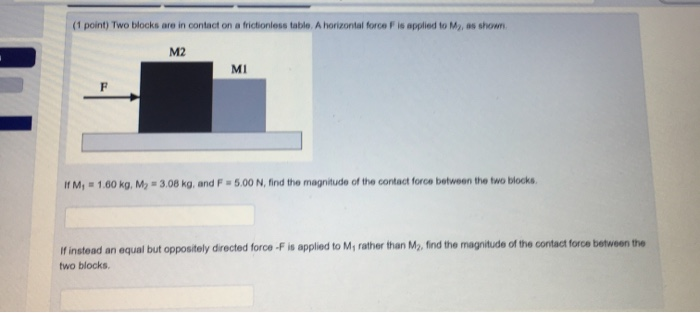 Solved (1 point) Two blocks are in contact on a frictionless | Chegg.com