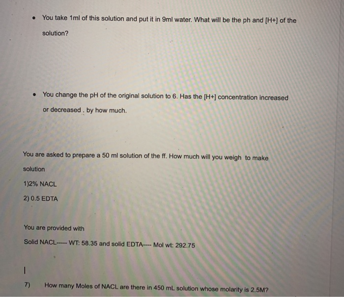 Solved • You take 1ml of this solution and put it in 9ml | Chegg.com