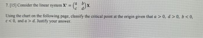 Solved 7. [15] Consider the linear system X′=(acbd)X. Using | Chegg.com