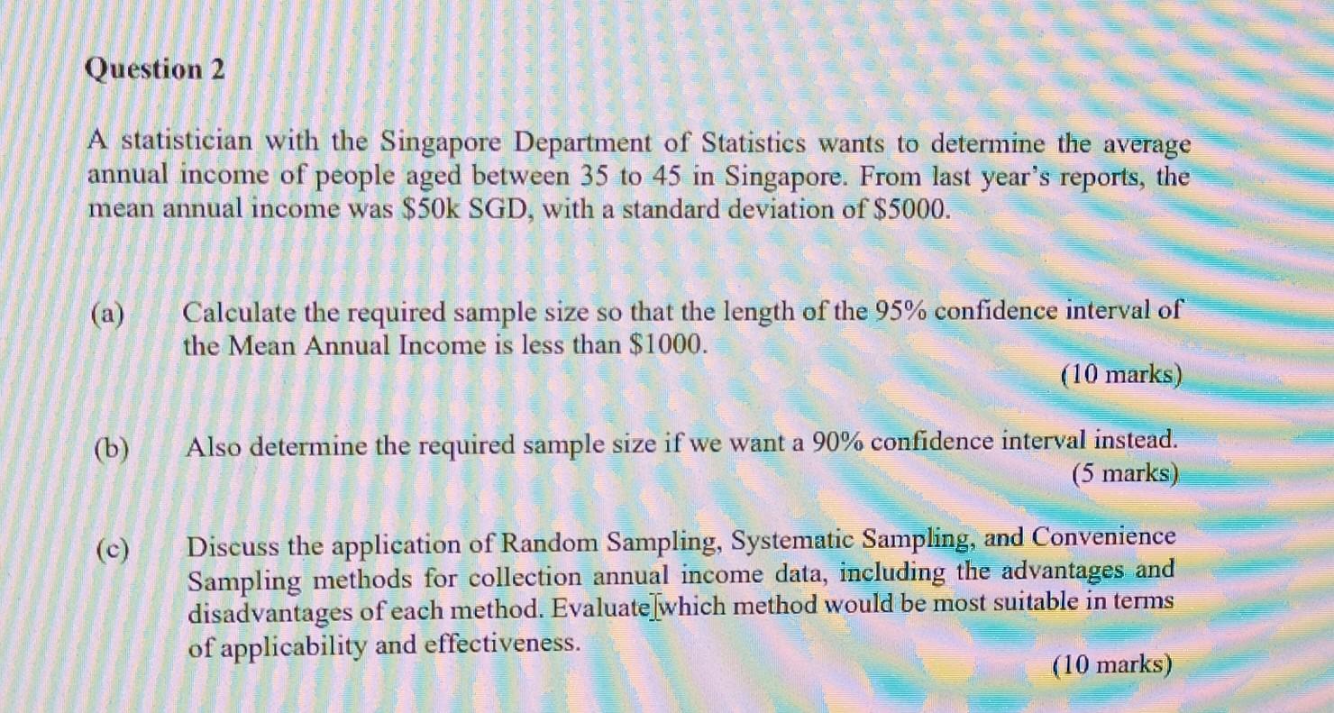 Solved A statistician with the Singapore Department of | Chegg.com