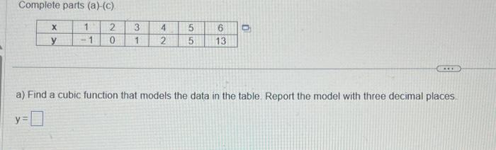 Solved Complete parts (a)-(c) a) Find a cubic function that | Chegg.com