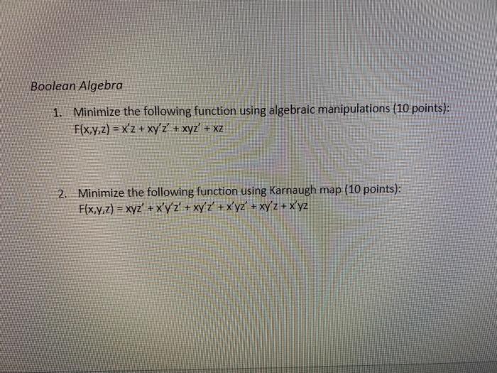 Solved 1. Minimize the following function using algebraic | Chegg.com