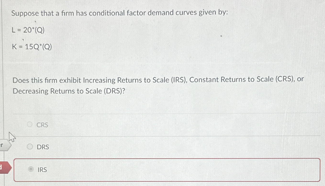 Solved Suppose that a firm has conditional factor demand | Chegg.com