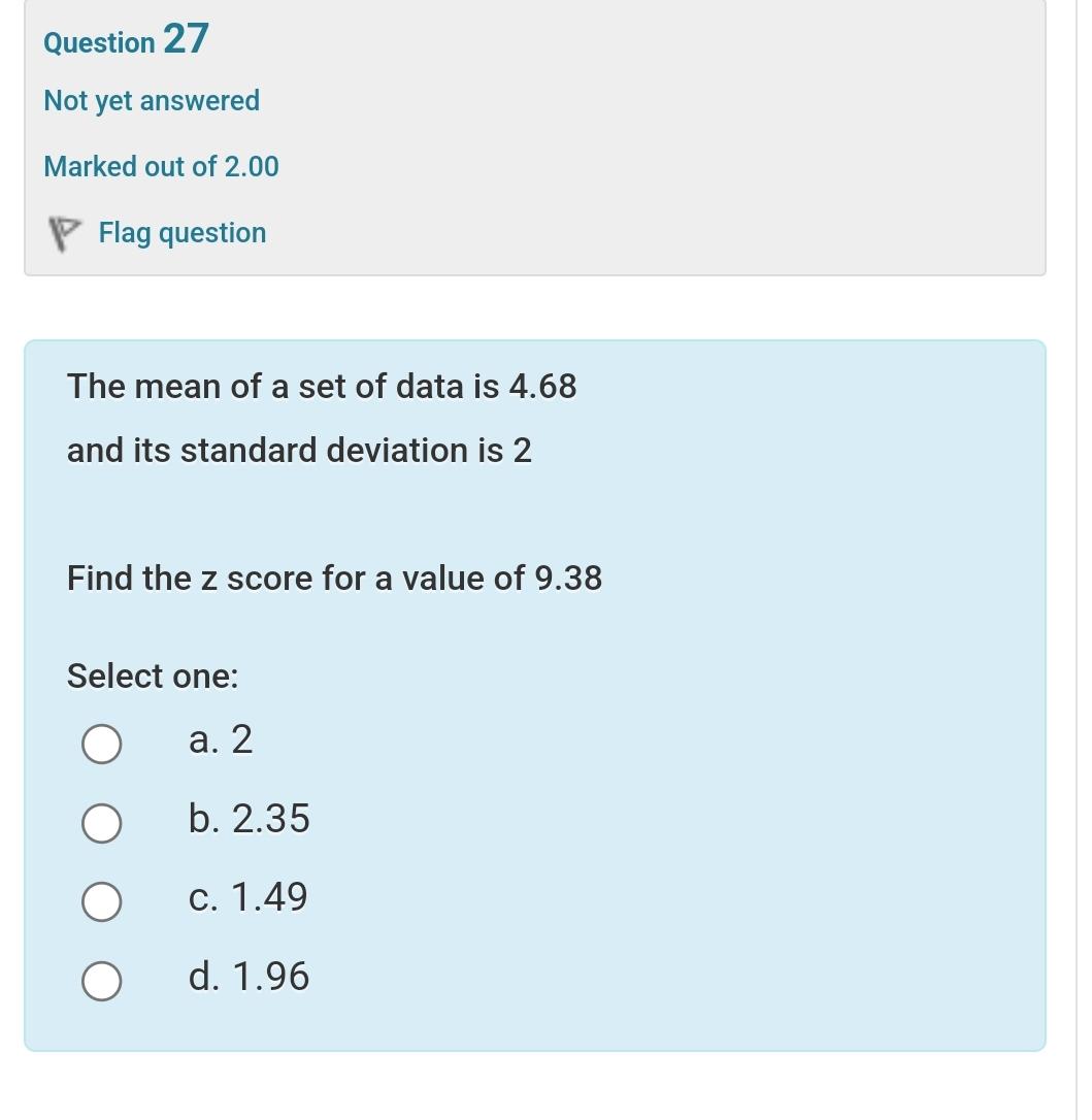 Solved Question 27Not yet answeredMarked out of 2.00Flag | Chegg.com