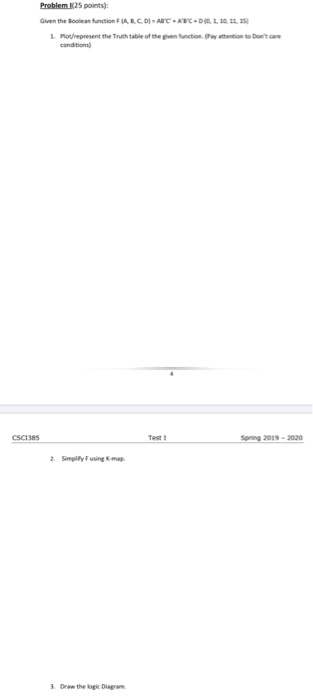 Solved Problem (25 points): Given the foolean function FIA. | Chegg.com