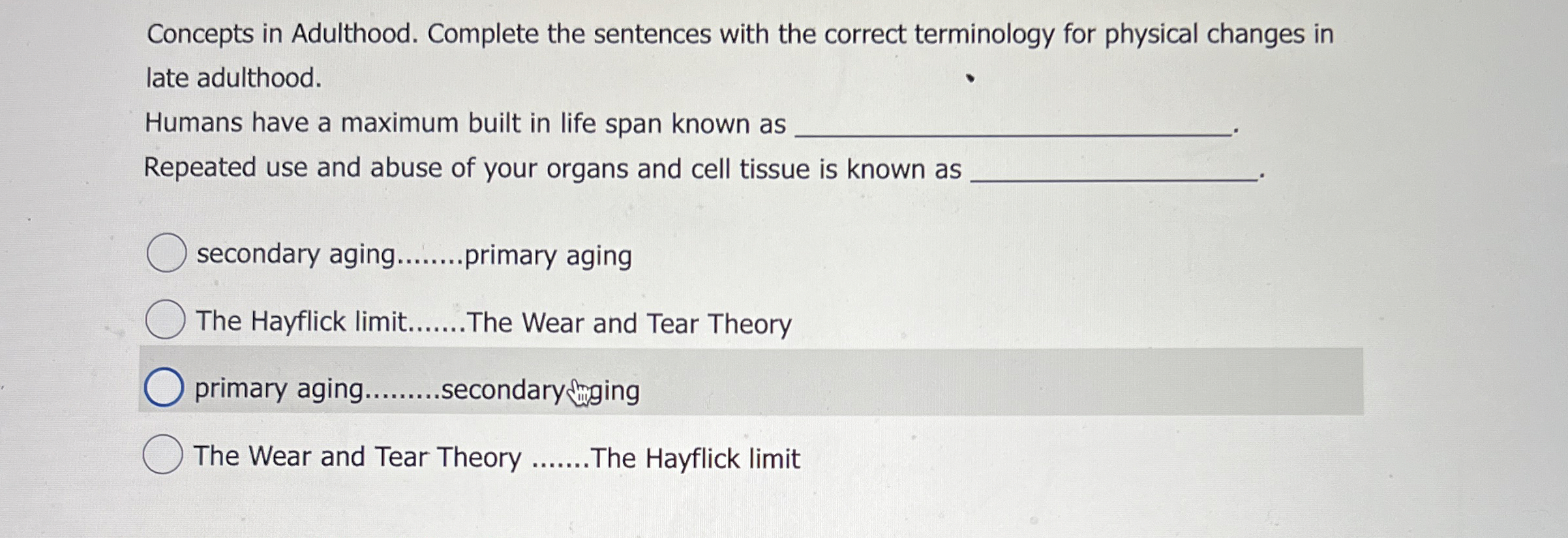 Solved Concepts in Adulthood. Complete the sentences with | Chegg.com
