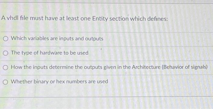 Solved A vhdl file must have at least one Entity section | Chegg.com