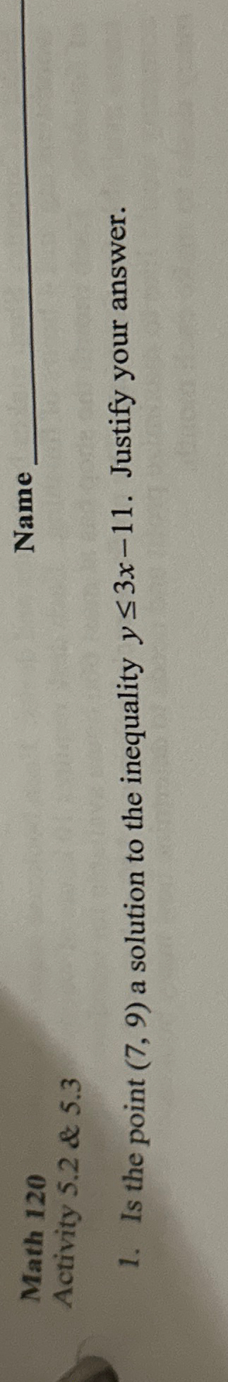 Solved Math 120Name q,Activity 5.2&5.3Is the point (7,9) ﻿a | Chegg.com