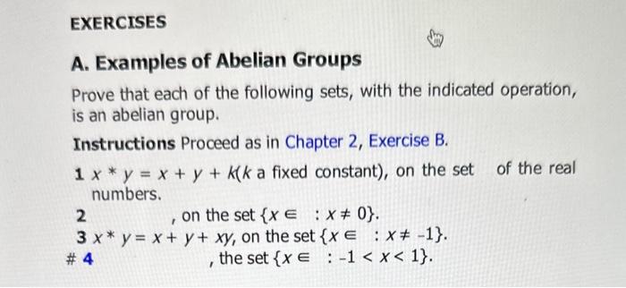 Solved A. Examples of Abelian Groups Prove that each of the | Chegg.com