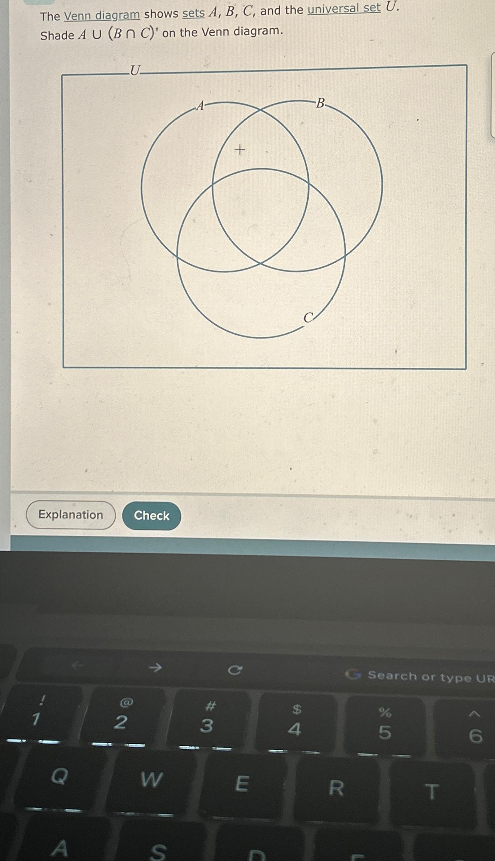 Solved The Venn diagram shows sets A,B,C, ﻿and the universal | Chegg.com