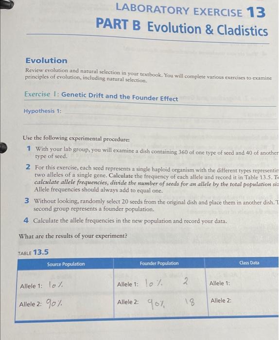 LABORATORY EXERCISE 13 PART B Evolution & Cladistics | Chegg.com