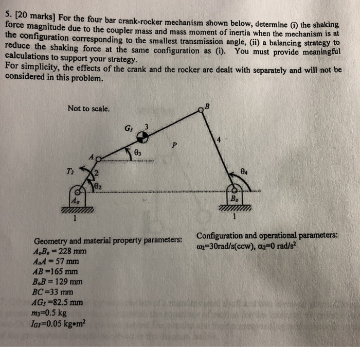 Solved 3. [20 marks] For the four bar crank-rocker mechanism | Chegg.com