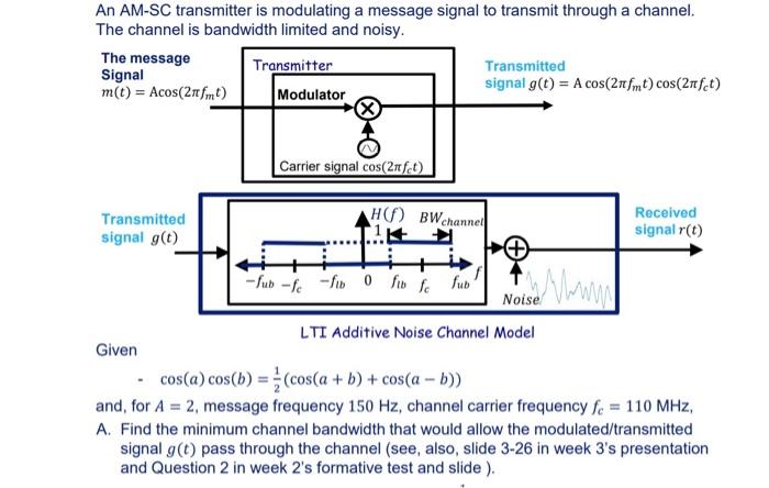 Solved An AM-SC transmitter is modulating a message signal | Chegg.com