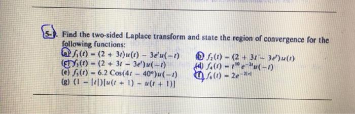 Solved Find the two-sided Laplace transform and state the | Chegg.com