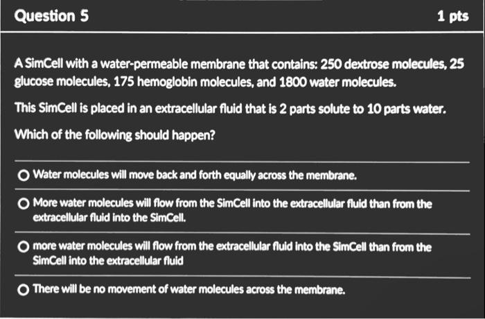 Solved Question 2 An animal SimCell has a concentration of 5 | Chegg.com