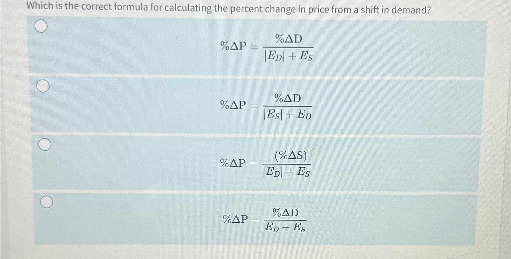 Solved Which is the correct formula for calculating the | Chegg.com