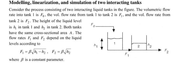 Solved Modelling, linearization, and simulation of two | Chegg.com