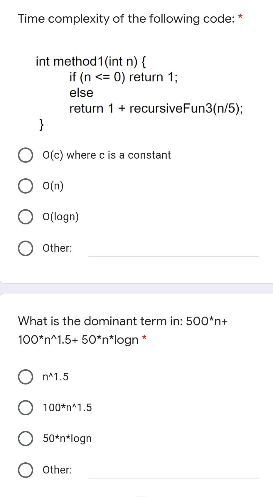 Solved * Time complexity of the following code: int | Chegg.com