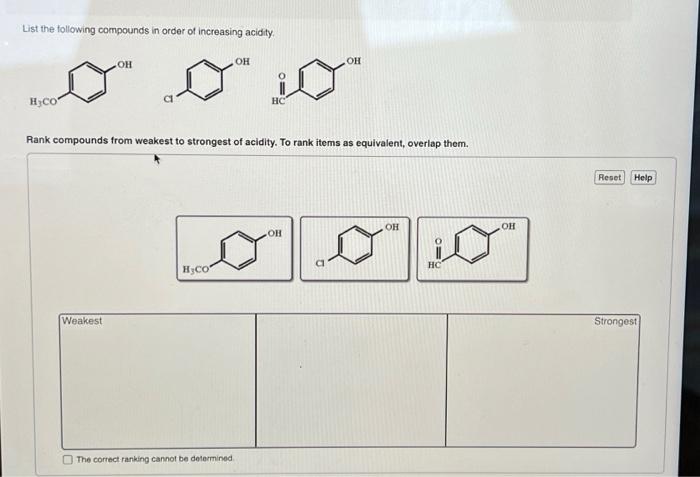 Solved List the following compounds in order of increasing | Chegg.com