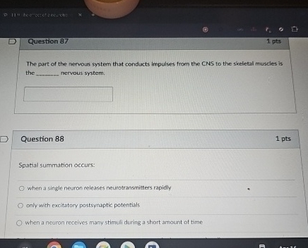 Solved Question 871 ﻿ptsThe part of the nerwous system that | Chegg.com