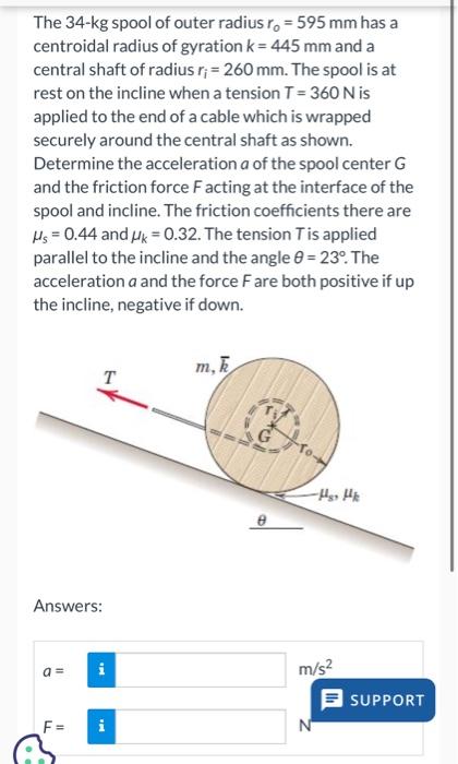 Solved The 34−kg spool of outer radius r0=595 mm has a | Chegg.com