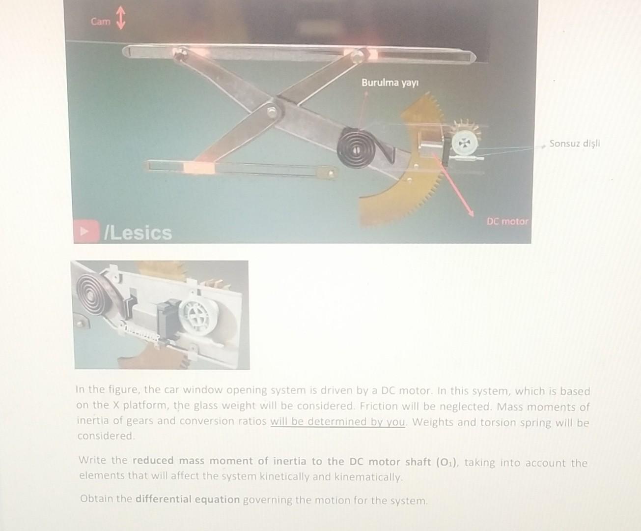 Solved Cam Burulma yayı Sonsuz dişli DC motor /Lesics In the | Chegg.com