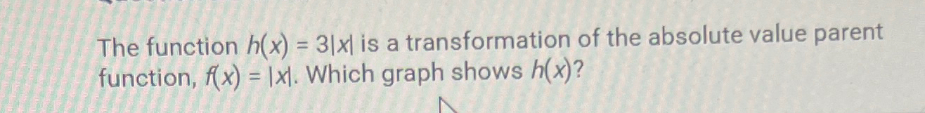 Solved The function h(x)=3|x| ﻿is a transformation of the | Chegg.com