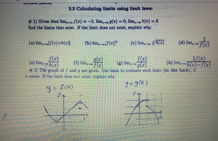 Solved V Pracy 2.3 Calculating limits using limit laws: # 1) | Chegg.com