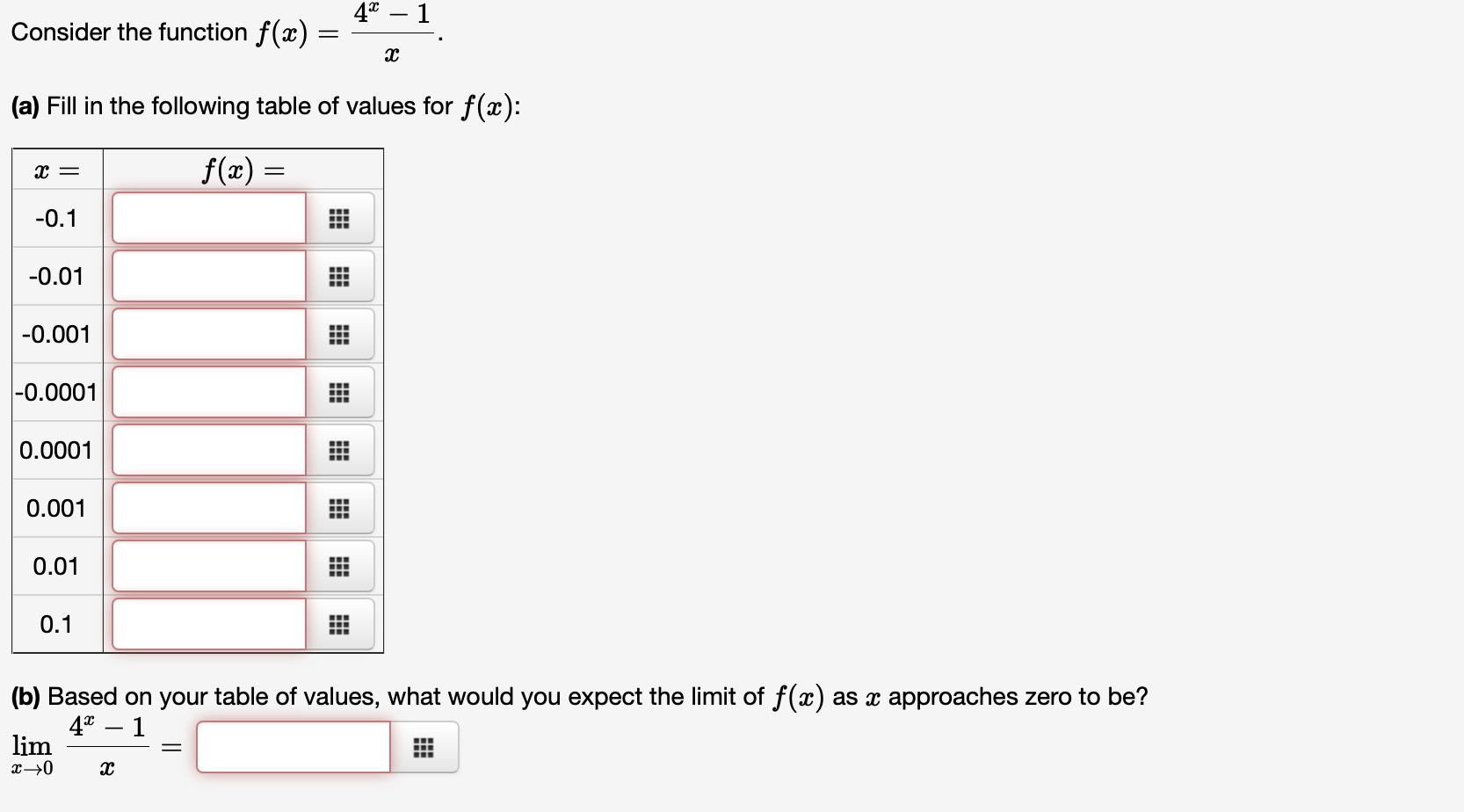 Solved Consider the function f(x)=4x-1x.(a) ﻿Fill in the | Chegg.com