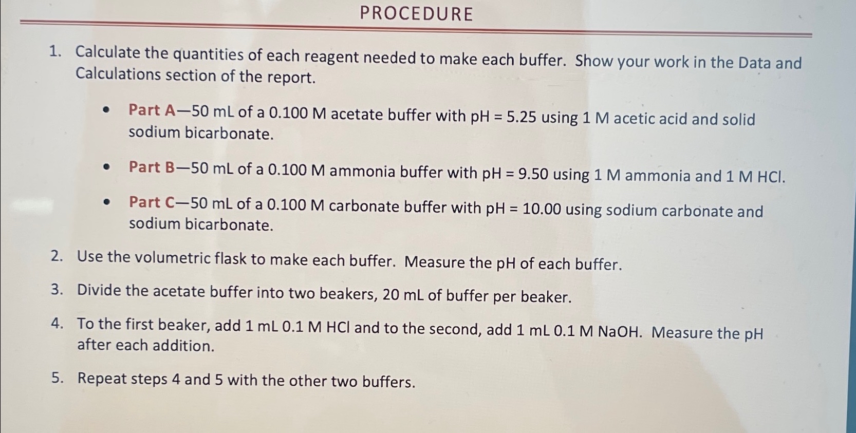 Solved PROCEDURECalculate the quantities of each reagent | Chegg.com