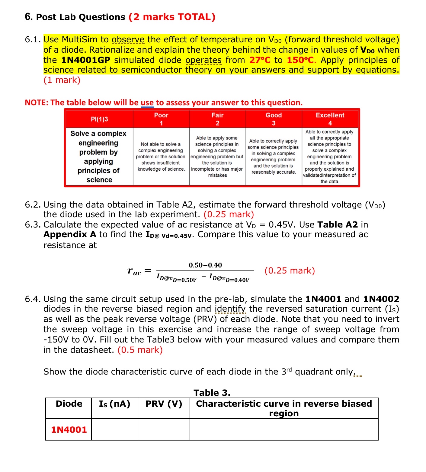 Solved Post Lab Questions (2 ﻿marks TOTAL)6.1. ﻿Use MultiSim | Chegg.com