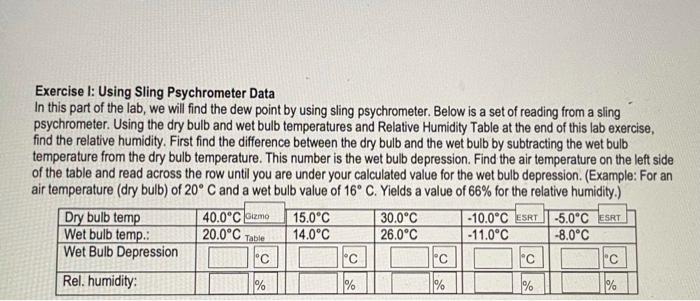 Solved Exercise l: Using Sling Psychrometer Data In this | Chegg.com
