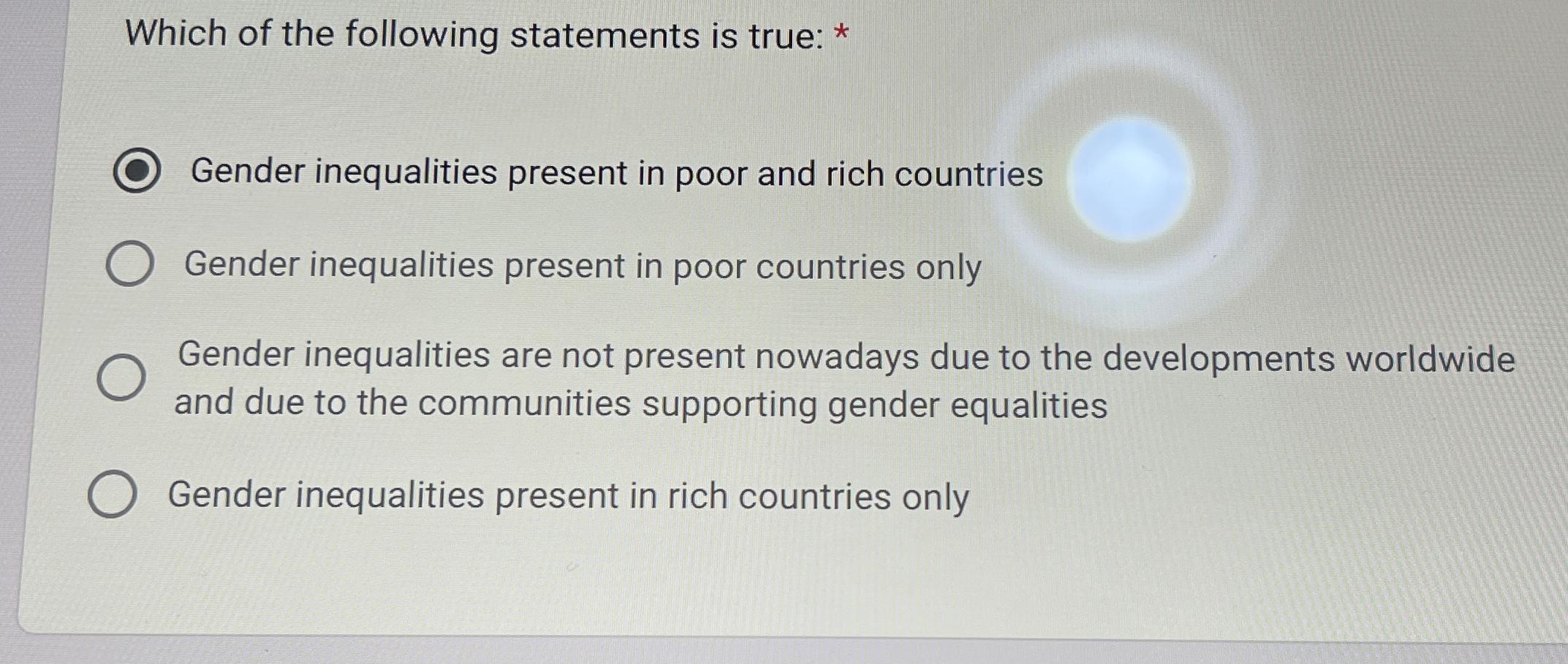 Solved Which of the following statements is true: *Gender | Chegg.com