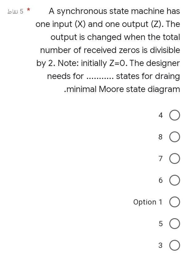 Solved 5 نقاط * A synchronous state machine has one input | Chegg.com