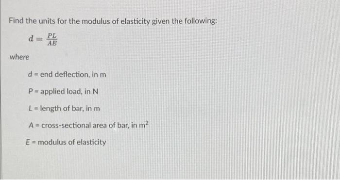 Solved Find the units for the modulus of elasticity given | Chegg.com