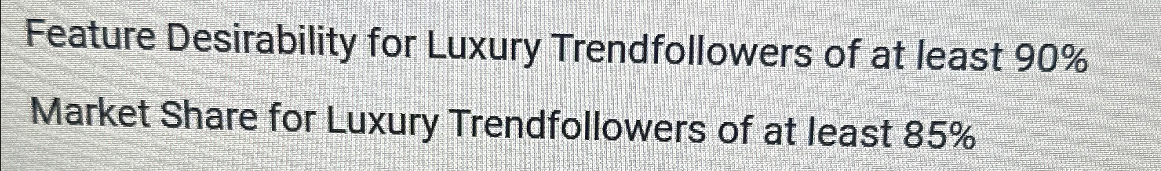 Solved Feature Desirability for Luxury Trendfollowers of at | Chegg.com