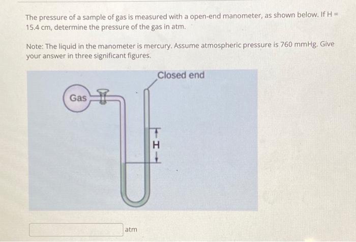 Solved The pressure of a sample of gas is measured with a | Chegg.com