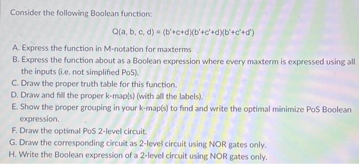 Solved Consider the following Boolean function: | Chegg.com