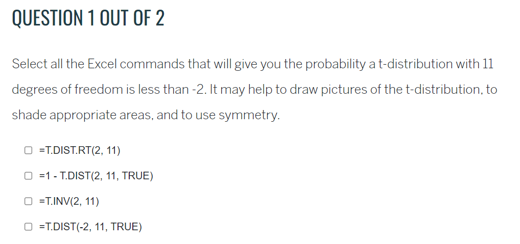 Solved Select all the Excel commands that will give you the | Chegg.com