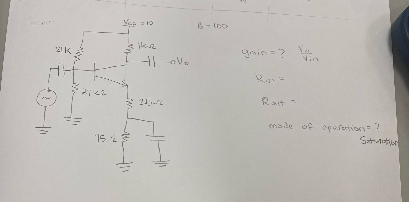 Solved Gain V0vin ﻿rin ﻿rout ﻿mode Of ﻿operation 